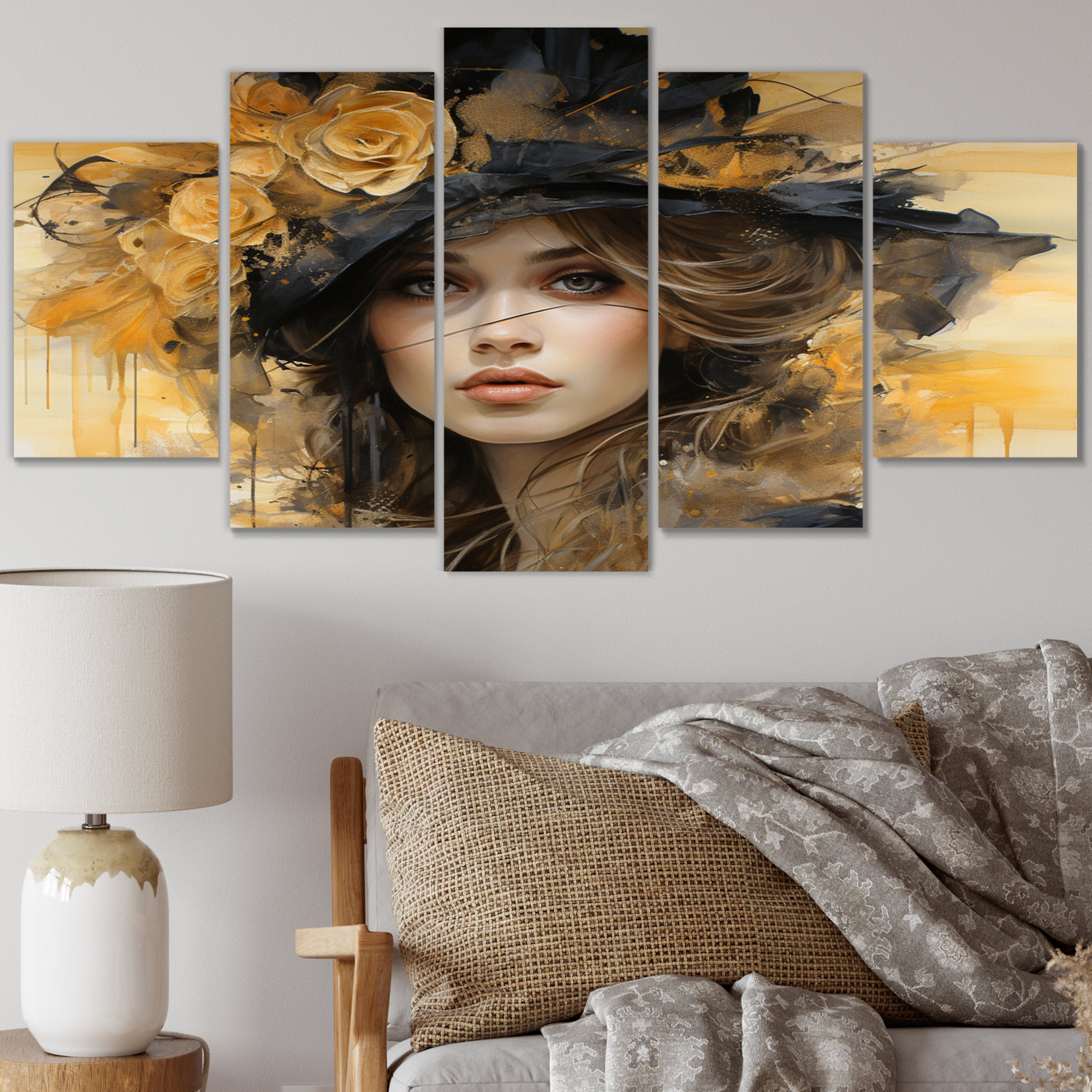 Design Art Glam Gilded Elegance Woman Portrait II - Fashion Wall Decor - 5 Panels | Wayfair